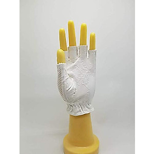 XEIRPRO Cool Skin Half Finger MESH Women's Golf Golf Gloves Worn on Left Hand with Non Slip Floral Pattern - Breathable, Flexibility, Perfect for Summer (White/White, X-Large, Worn ON Left Hand)