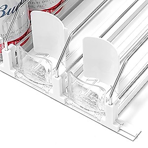 Drink Organizer for Fridge, Self-Pushing Soda Can Organizer for Counter Refrigerator, Width Adjustable Pusher Glide, White, 12”depth-3rows