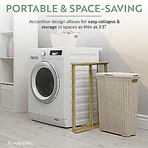 Brookstone, Eco-Friendly Bamboo Drying Rack, Collapsible Laundry Clothes Hanger, 10 Hanging Bars, Minimalist Space Saving Design