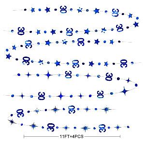 Navy Blue 30th Birthday Decorations Number 30 Circle Dot Twinkle Star Garland Metallic Streamer Bunting Banner Backdrop for Her Happy Dirty 30 Year Old Birthday Thirty Anniversary Party Supplies