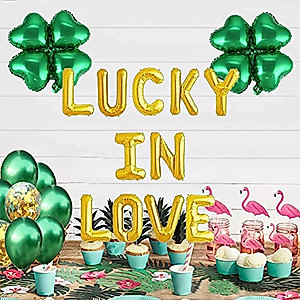 Geloar St. Patrick's Day Lucky in Love Decorations Saint Paddy's Day Theme Irish Four Leaf Clover Shamrock Foil Balloons Baby Shower March Birthday Bridal Shower Bachelorette Wedding Party Supplies