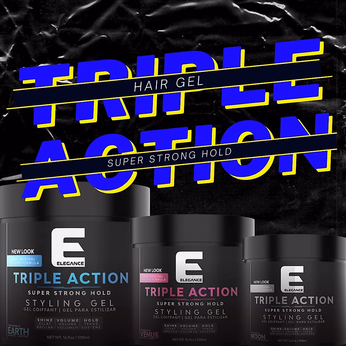 E Elegance Earth Fragrance Triple Action Hair Gel for Men And Women - Super Strong Hold, Extreme Volume, And Long Lasting Shine - Flake Free And Refreshing Fragrance - All Hair Types, 16.9 oz