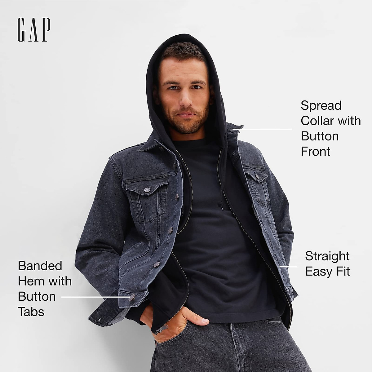 GAP mens Icon Denim Jacket, Black Wash, Medium US