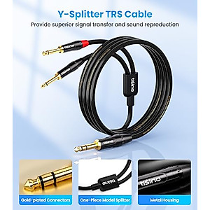tisino 1/4 inch TRS Stereo to Dual 1/4 inch TS Mono Insert Cable Y-Splitter Stereo Breakout Cable Patch Cord - 6.6 feet
