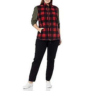 Amazon Essentials Women's Classic-Fit Sleeveless Polar Soft Fleece Vest (Available in Plus Size), Black Red Buffalo Plaid, X-Large