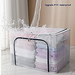 GUO FENG DIAO Steel Frame Storage Box Transparent Storage Box Quilt Storage Box Folding Wardrobe PVC or Nylon Fabric Extra Large Storage Bag (Orange Waterproof: 66L x 2Pcs + 80L x 2Pcs)