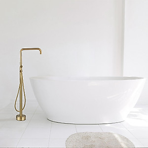 Hideno Freestanding Bathtub Faucet Brushed Gold, Two Function Handle Floor Mount Tub Filler Faucet with Handheld Shower and 360 Degree Swivel Spout (Brushed Gold)