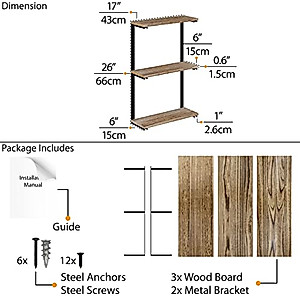 Wallniture Tivoli 3-Tier Floating Shelves Wall Bookshelf Living Room Decor Bathroom Organizer, Kitchen Organization & Office Decor Burnt Finish