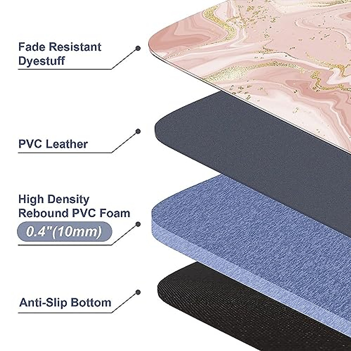 Mrcrypos Pink Gold Marble Kitchen Mats for Floor Set of 2 PVC Kitchen Rug Waterproof Cushioned Anti Fatigue Comfort Mat Non Slip Standing Mat Laundry Kitchen Accessories 17"x29"+17"x47"