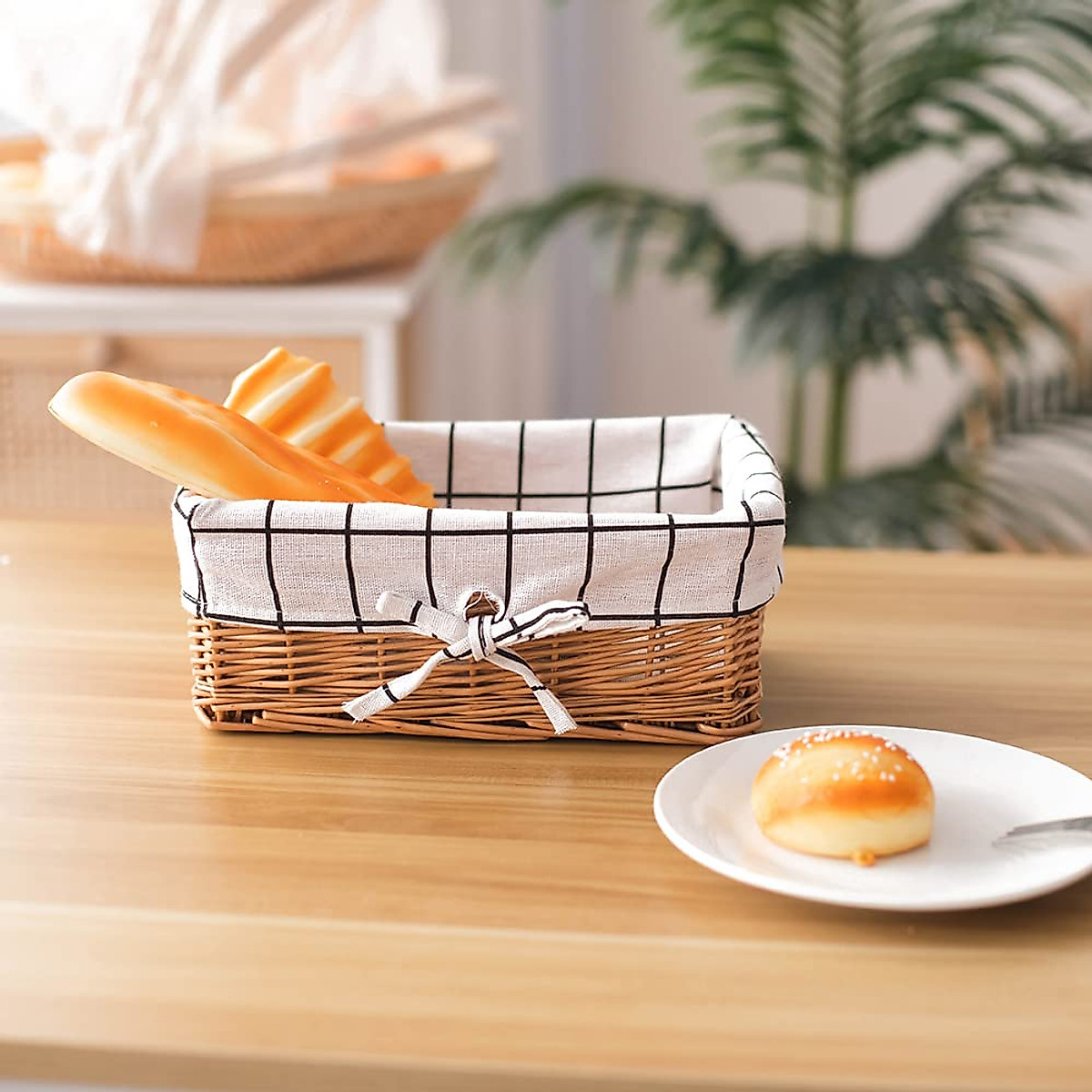 Wicker Storage Basket, Rectangular Storage Basket，Natural and Decorative, Arts and Crafts. (Natural)