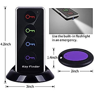 Key Finder, Reyke 80dB+ RF Item Locator Tags with 131ft. Working Range, Wireless Remote Finder Key Finder Locator for Finding Wallet Key Phone Glasses Pet Tracker, 1 RF Transmitter & 4 Receivers