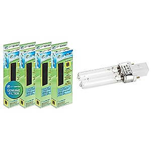 Germ Guardian FLT48254PK GermGuardian FLT4825 HEPA Replacement Filter B, Air Purifiers, 4 Pack, Grey, Black & LB4000 Genuine UV-C Replacement Bulb Germ Guardian Air Purifiers