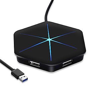 MefeCoorel USB Hub 6-Port USB 2.0 Hub USB Extension Cable Blue LEDs Extra USB Ports for Devices Such as PS4 Mac PC Laptop Computer Desktop