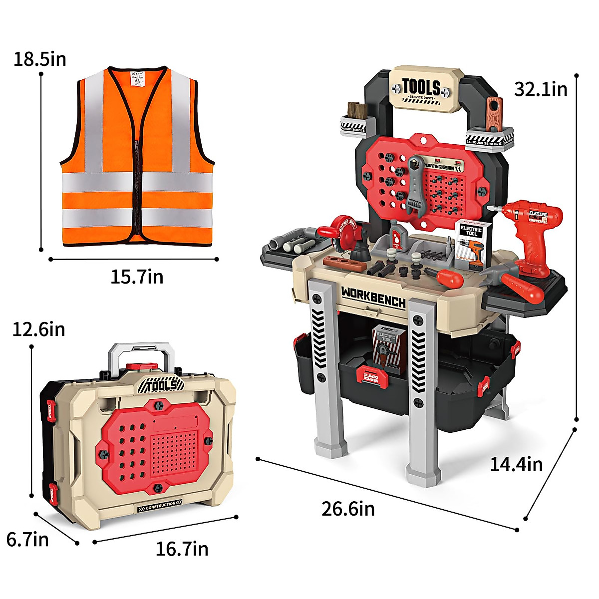 Deejoy Kids Tool Bench with Realistic Tools and Electric Drill, 79 Pcs Transformable Kids Tool Set with Clothes, Toddler Tool Bench Pretend Play Learning Gift for Boys & Girls Age 3-5 (Yellow)