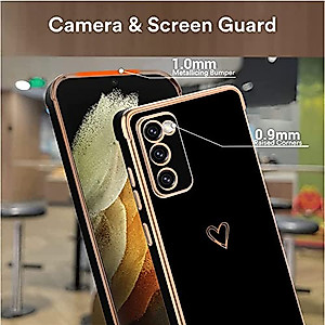 MZELQ Compatible with Samsung Galaxy S23 Plus 5G Case for Women Cute Luxury Love Heart Pattern Design Full Camera Protection Soft TPU Reinforced Corners Protective Plating Edge Phone Case - Black