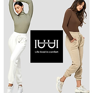 IUUI Sweatpants for Women High Stacked Waist Fleece Womens Joggers with Pockets Lounge Pants for Yoga Workout Running Taupe