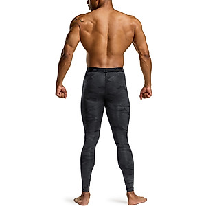 TSLA Men's Compression Pants, Cool Dry Athletic Workout Running Tights Leggings with Pocket/Non-Pocket, 3pack Tights Black/Camo Black/Camo Grey, Large