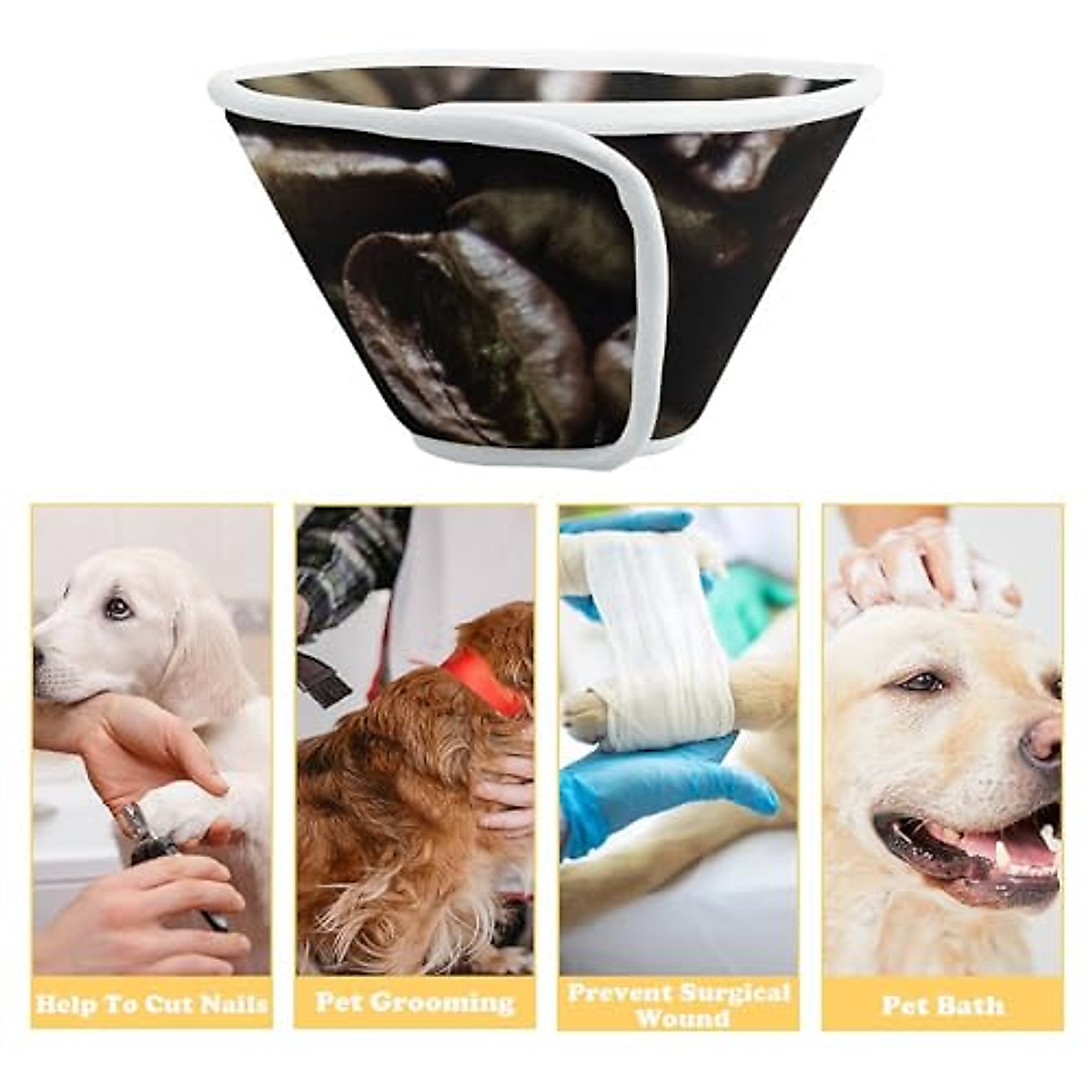 Coffee-Beans Soft Dog Cone Collars Protective Adjustable Cat Recovery Collar to Stop Licking L