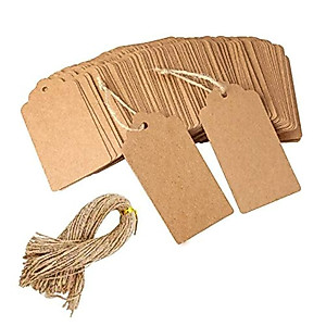 Gift Tags, 100 pcs Kraft Paper Tags, Gift Wrap Tags for Wedding Brown Rectangle Craft Hang Tags.