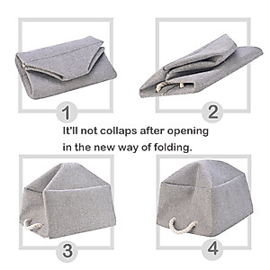 Collapsible Storage Basket Bins, Decorative Foldable Rectangular Linen Fabric Storage Box Cubes Containers with Handles- Large Organizer For Nursery Toys,Kids Room,Towels,Clothes, Grey 16Lx12Wx7.9H