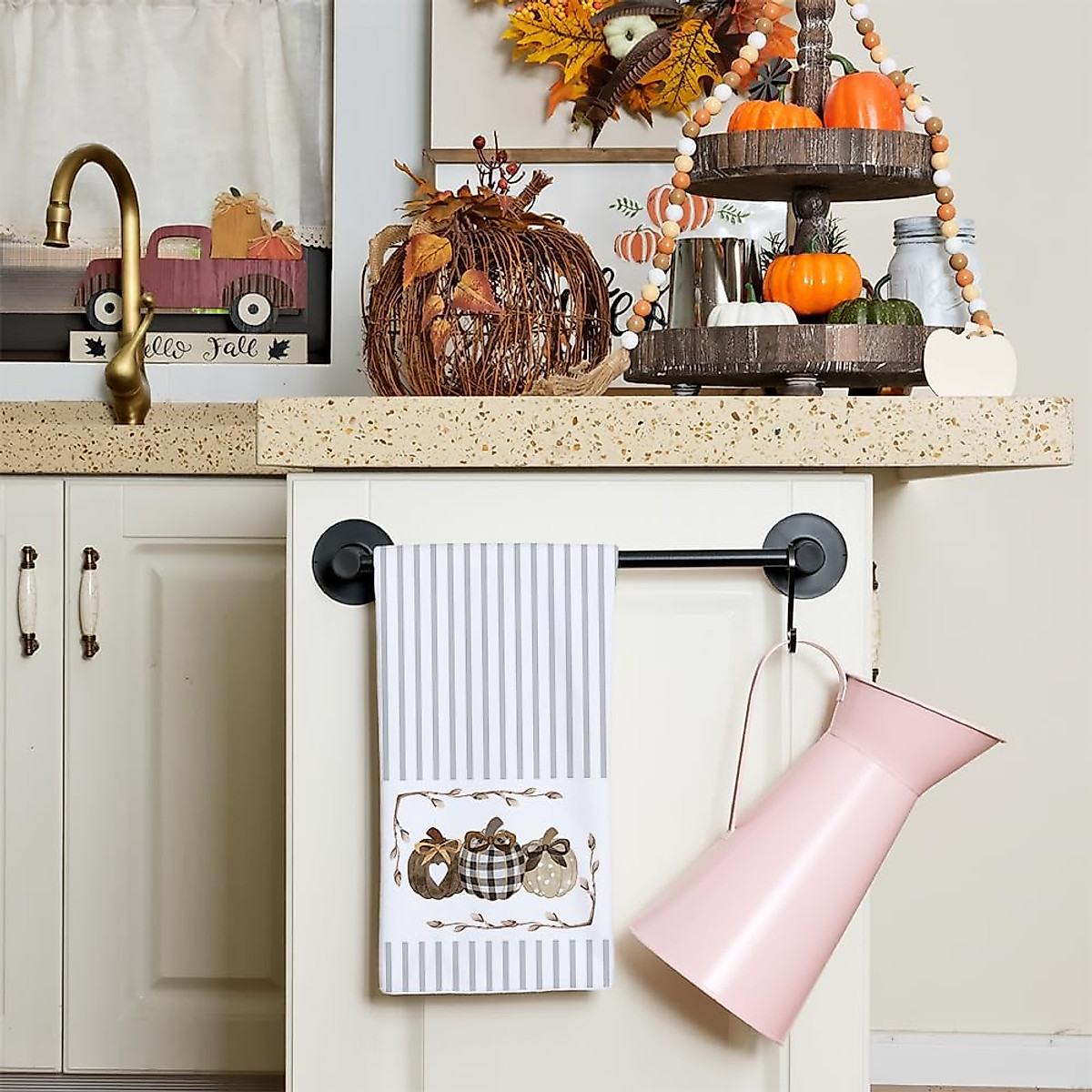 GEEORY Fall Kitchen Dish Towels Set of 2,Beige Pumpkin Maple 18x26 Inch Drying Dishcloth,Farmhouse Home Decoration GD150