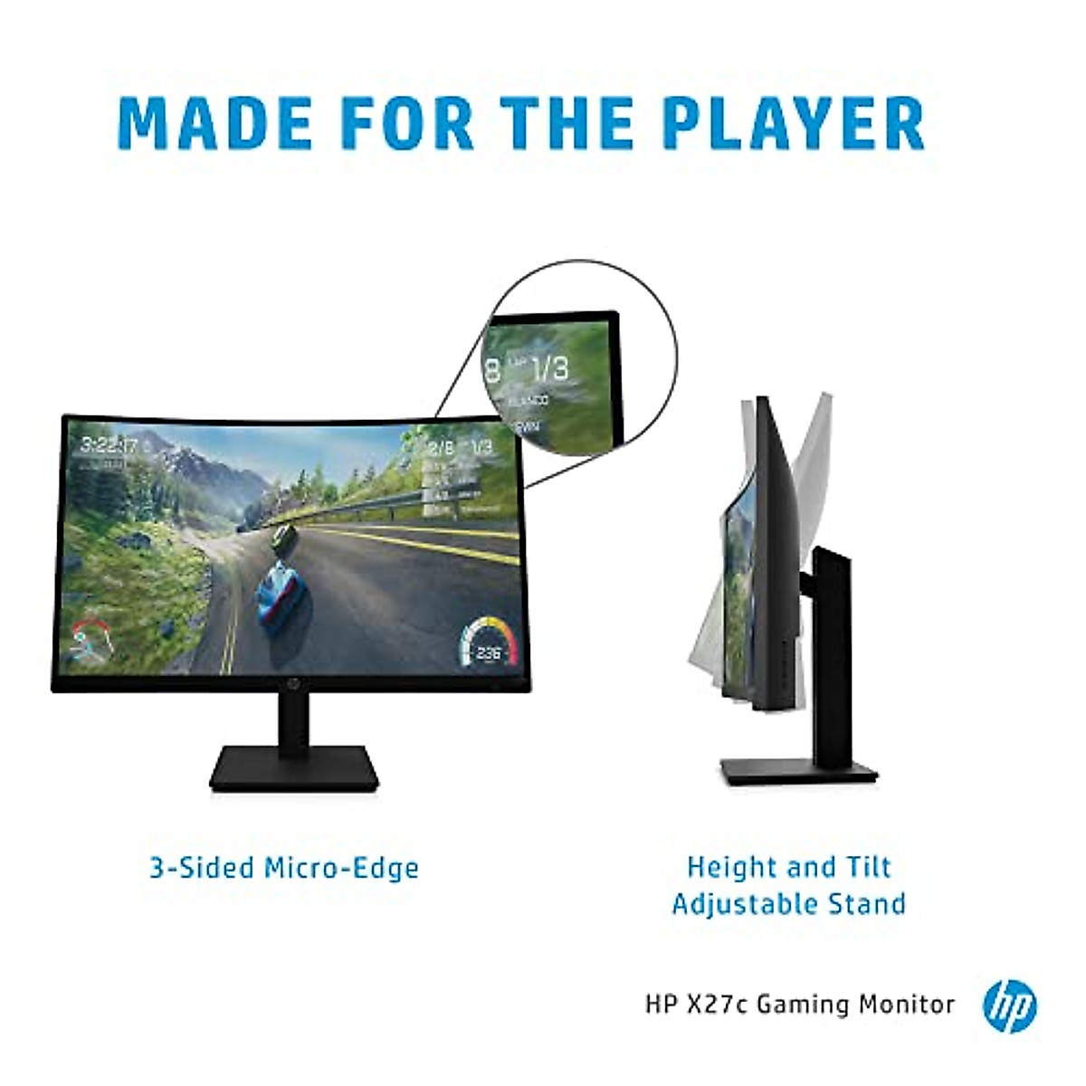 HP 27-inch Curved 165Hz FHD Gaming Monitor, Eyesafe (X27c, Black)