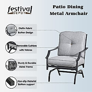 Festival Depot Patio Dining Chair Set of 2 Metal Armchairs with Thick Cushions Outdoor Furniture for Bistro Garden (Grey)