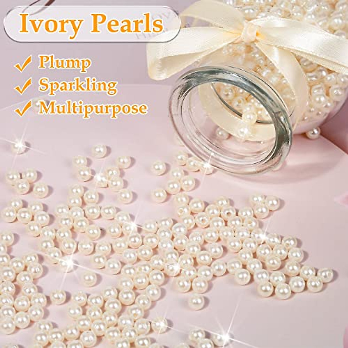 anezus Pearl Beads for Craft, 1000pcs Ivory Faux Fake Pearls, 6 mm Small Sew on Pearl Beads with Holes for Jewelry Making, Bracelets, Necklaces, Hairs, Crafts, Decoration and Vase Filler