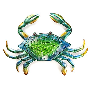 JOYBee 17.2Inch Large Metal Crab Wall Art Decor,Decoration For Outdoor Indoor,Nautical Hanging Art Blue Green Stained Glass With Metal for Garden Pool Patio Balcony Kitchen or Bathroom