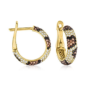 Ross-Simons 1.39 ct. t.w. Multicolored CZ Leopard-Print Huggie Hoop Earrings in 18kt Gold Over Sterling