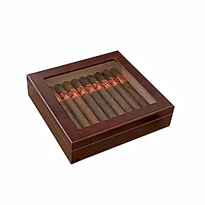 Prestige Import Group - The Chateau Glasstop Small Cigar Humidor - Capacity: 20 Cigars - Color: Cherry