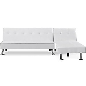 Yaheetech Convertible Sectional Sofa Couch Modern Faux Leather Couch with Chrome Metal Legs L Shaped Sofa Bed with Chaise for Living Room White