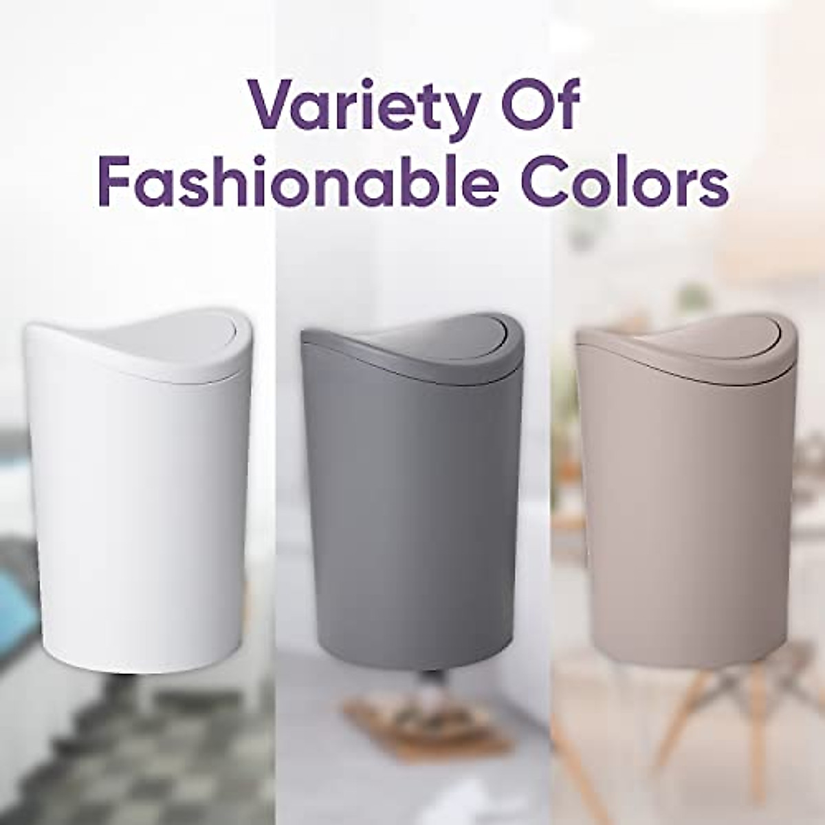 Superio Small Plastic Bathroom Trash Can with Lid 6 Liter, Black Mini Waste Bin 0.75 Gallon, Modern Flat Lid Step On Trash Can with Foot Pedal, Bathroom, Bedroom, Office, Under Desk, Soft Close