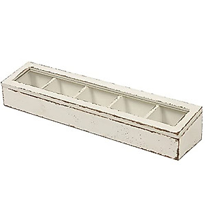 24 Inch Handcrafted Shabby Chic white Wooden Tea Box, Clear Tea Bag Organizer Storage with Lid, 5 Compartments, Rustic Storage Boxes Decorative Small, Wood Desk Organizer, Coffee Condiment Divided Box