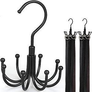 TOPIA HANGER Belt Hanger 2-Pack, 360°Rotatable Belt Organizer for Closet, Belt Rack, Accessory Organizers, Closet Storage Hook for Belt, Dog Harness, Tie, Tank Top, Bra, Purse, Scarf (8 Hooks, Black)