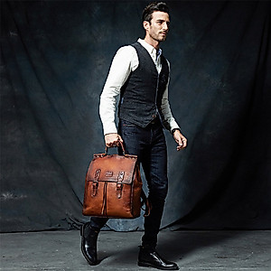 Denny&Dora Genuine Leather Backpack Vintage Laptop Bag Luxury Bookbag MensCasual Travel Daypack Large Capacity (Brown)