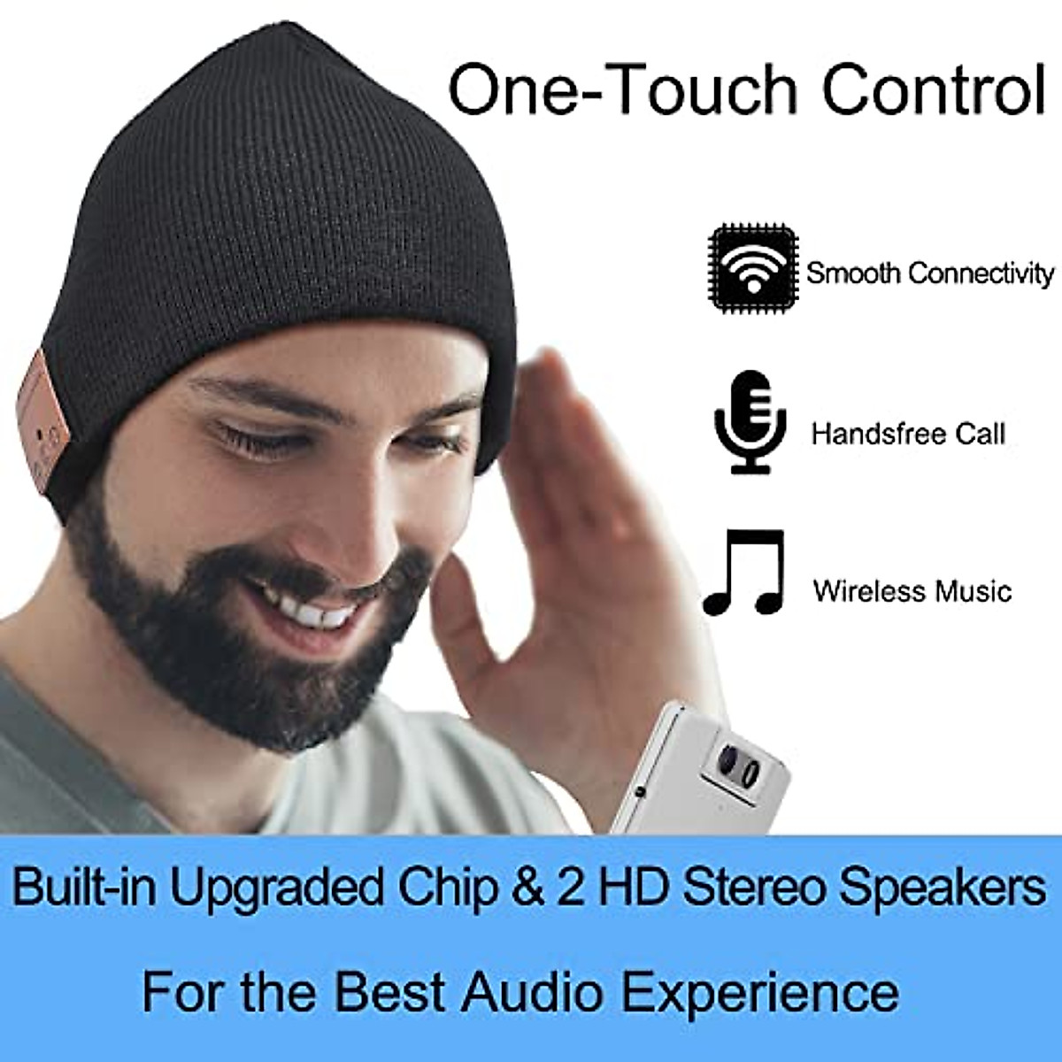 Bluetooth Beanie Headphones Hat Unique Christmas Tech Gifts Black