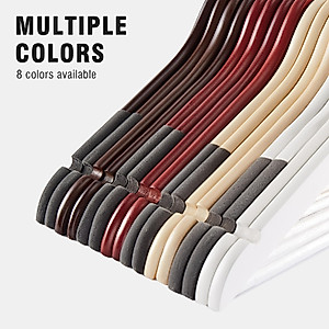 TECHMILLY 20 Pack Solid Wooden Suit Hangers, Heavy Duty Coat Hangers for Closet, Smooth Finish Clothes Hangers with 360° Swivel Hook & Non Slip Pant Bar & Cut Notches for Shirt, Walnut