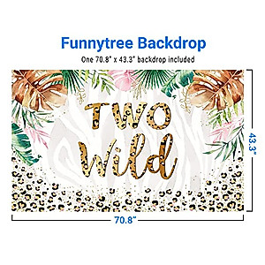 Funnytree Two Wild Backdrop for Girls 2nd Birthday Party Decoration Leopard Theme Floral Jungle Photo Background Photobooth Props