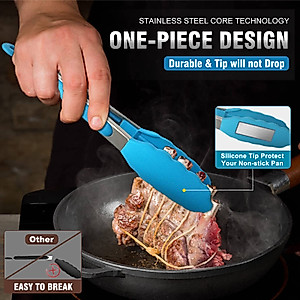 Walfos Silicone Tongs for Cooking - Heat Resistant kitchen tongs for Salad,Cooking, Grilling,Stainless Steel and BPA Free Silicone Tips set of 3 (7" 9" and 12 inch)