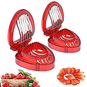 LIFVCNT 2pcs Strawberry Slicer Kitchen Gadget, Strawberry Accessories Fruit Slicer Cutter Set, Strawberry Cutter Slicer Stainless Steel Blade Craft Fruit Tools