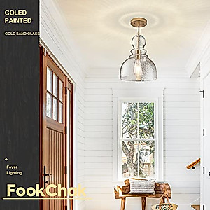 FookChak Gold Pendant Light, Modern Glass Pendant Lighting Over Table 10inch Large Brass Ceiling Haning Light Fixture for Kitchen Island Kitchen Sink Dining Room Hallway Entrance, 1-Light E26
