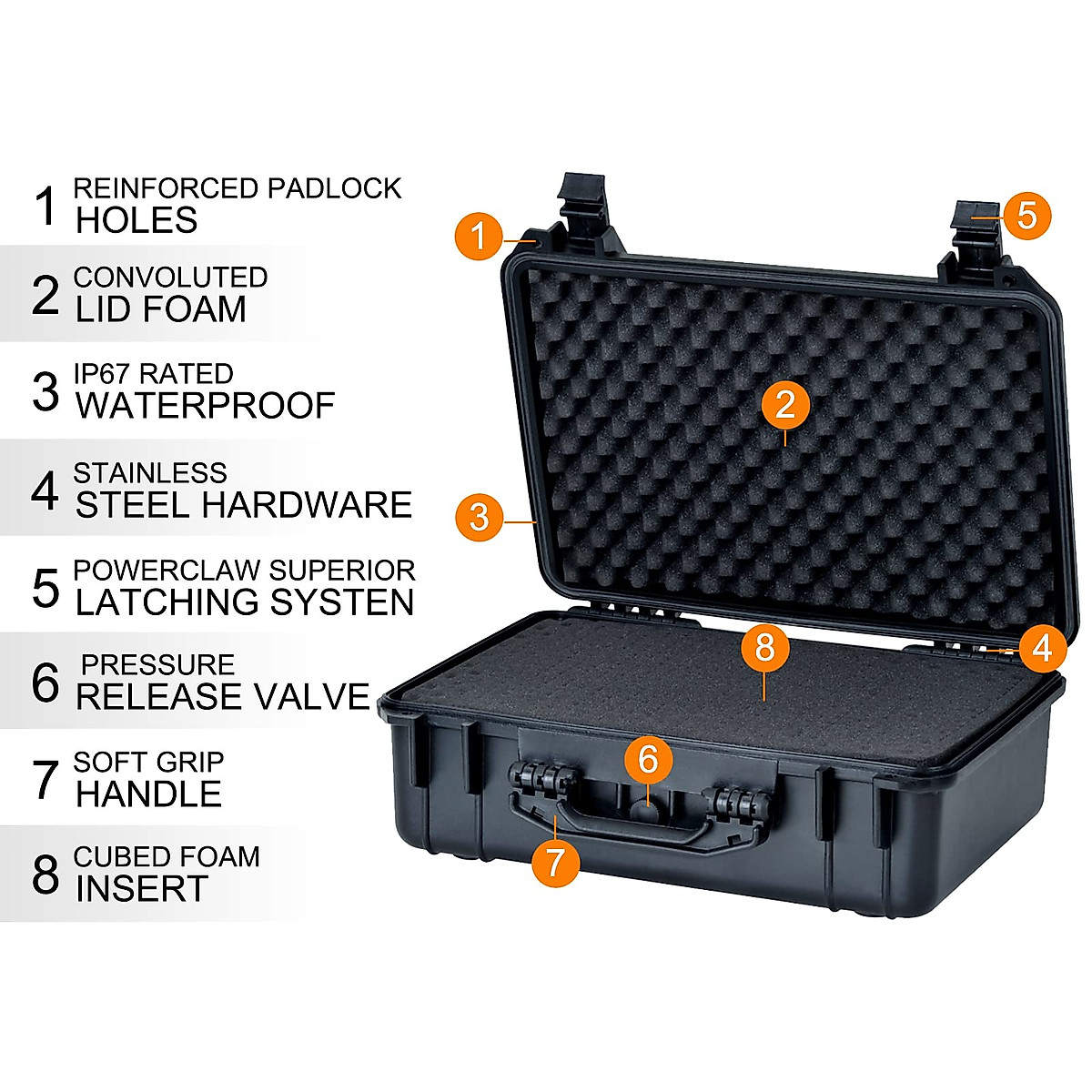MEIJIA All Weather Portable IP67 Waterproof Protective Case, Hard Camera Case with customizable foam, Perfectly Protection of Camera, Drones,Pistols,Lens,Equipments,Black,18.5 x14.06x6.93inches