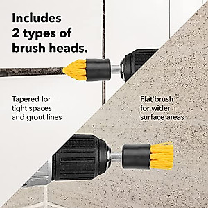 [4 Pack] .75”W Drill Brush Attachment Set - 2 Tapered & 2 Flat - All Purpose Detail Brush Attachments for Cordless Drill - Tile & Grout Drill Brush Set - Drill Attachments for Cleaning, 5/8"L Bristles