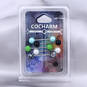 COCHARM Black Green Flower Tongue Rings 14g Unique Floral Tongue Barbells Pearl Tongue Bar Tongue Piercing Jewelry Hypoallergenic