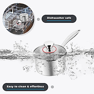 E-far 1-Quart Saucepan, Tri-Ply Stainless Steel Sauce Pan with Glass Lid, Small Cooking Induction Pot Compatible with All Cooktops, Non Toxic, Oven & Dishwasher Safe