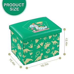 BRIAN & DANY Toy Storage Box, Kids Toy Storage Bins with Lids, Toy Chest Organizer for Room, 16.7x12.4x12.4 Cube (Green Dinosaur)