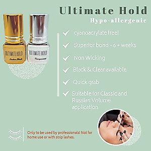 Sensitive Eyelash Extension Glue Ultimate Hold - Cyanoacrylate-Free, 3ml, Low Fume, 0.5-1.5 Sec Drying, Up to 6-Week Retention - Professional Adhesive for Semi-Permanent Lashes (Black)