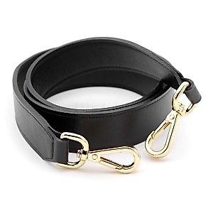 CRAFTMEMORE Bag Handle Replacement Genuine Leather Purse Strap for Handbag Tote Briefcase GL018 (Black Strap, Gold Clasp)