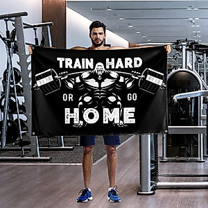 Funny Gorilla Gym Flag 3x5 Ft Train Hard or Go Home Wall Flags Durable Gym Banner Motivational Poster Gym Decor for Home Gym Garage